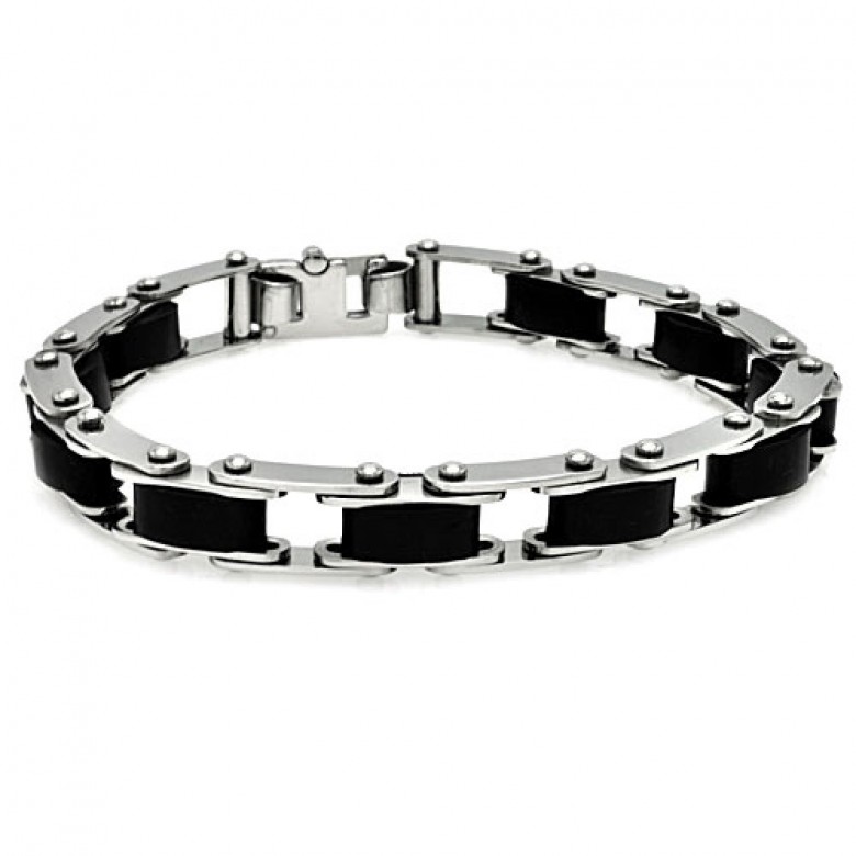 Stainless Steel Rubber Link Bike Chain Bracelet SSSB00121