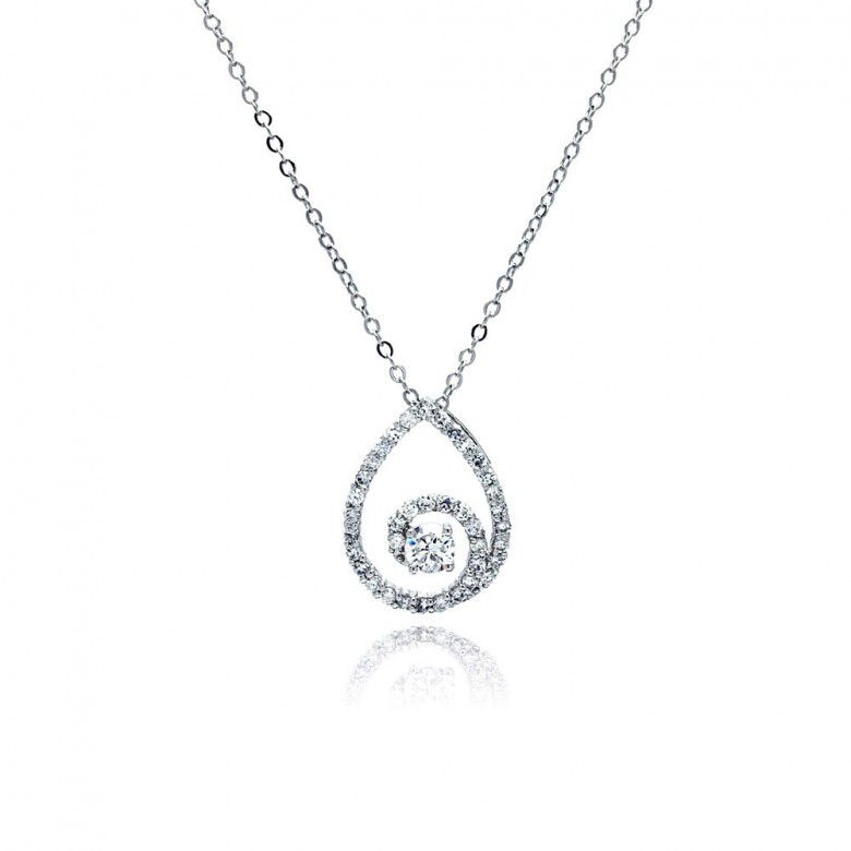 Sterling Silver Clear CZ Swirl Teardrop Pendant Necklace SBBP00030