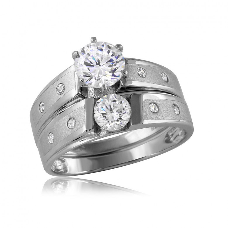 Sterling Silver Square Center CZ Bridal Ring Set SBGR00212