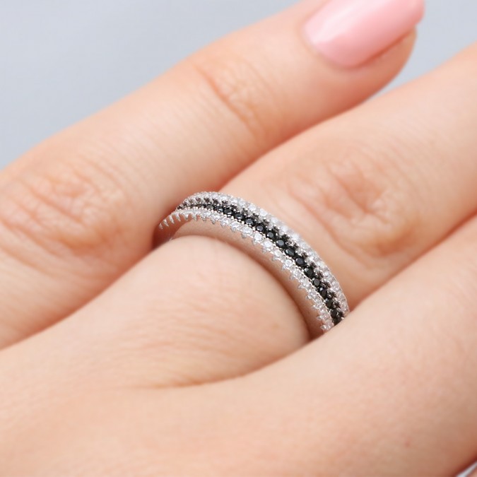 Sterling Silver Black Micro Pave Ring SACR00052
